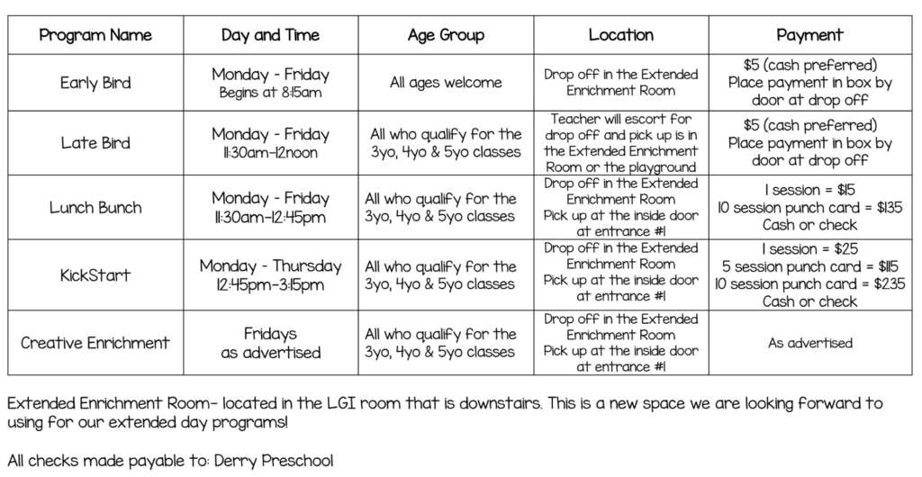 Extended Day - Derry Preschool